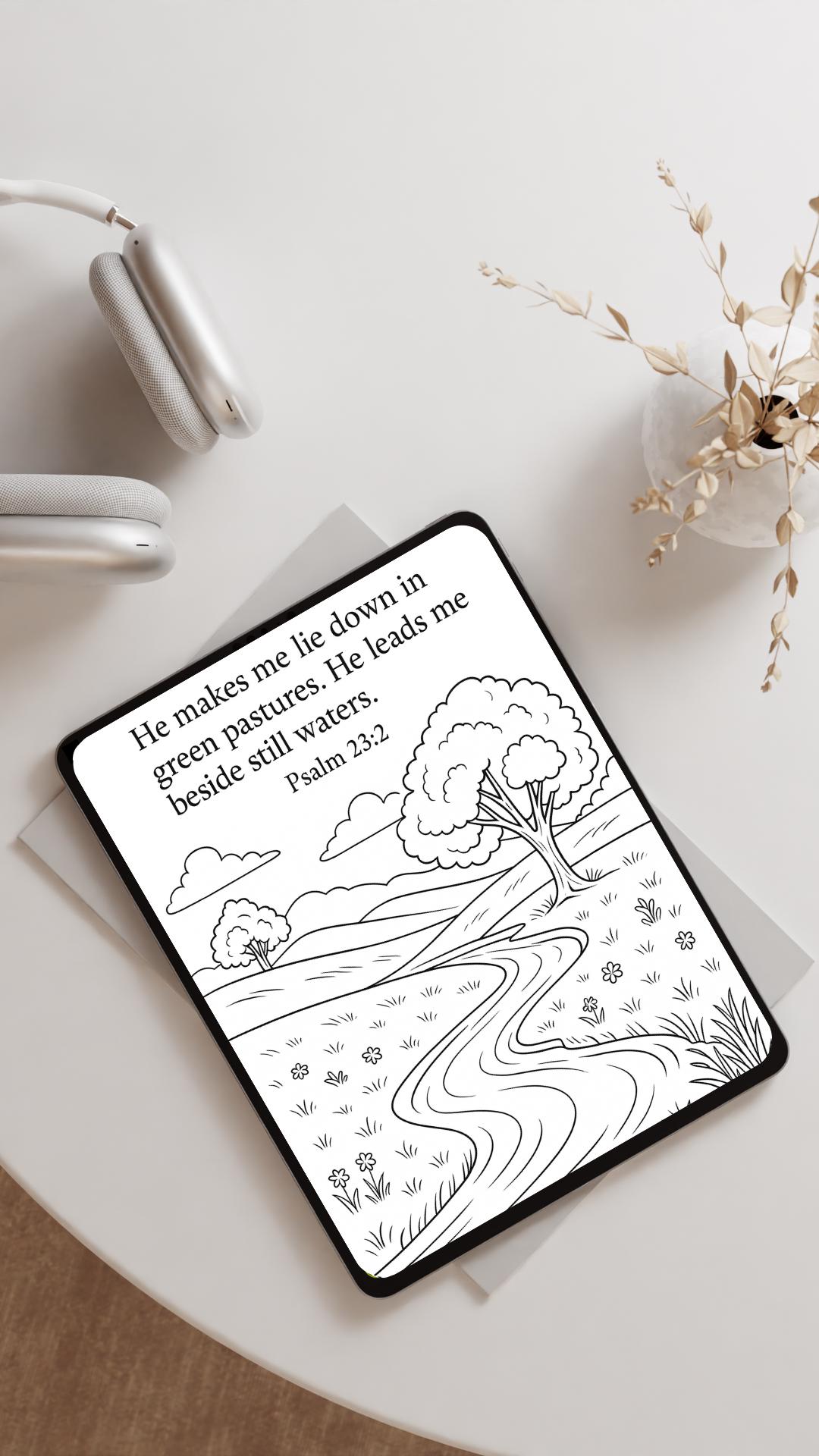 Psalm 23:2 Adult Coloring Page | Christian Bible Verse Printable ...