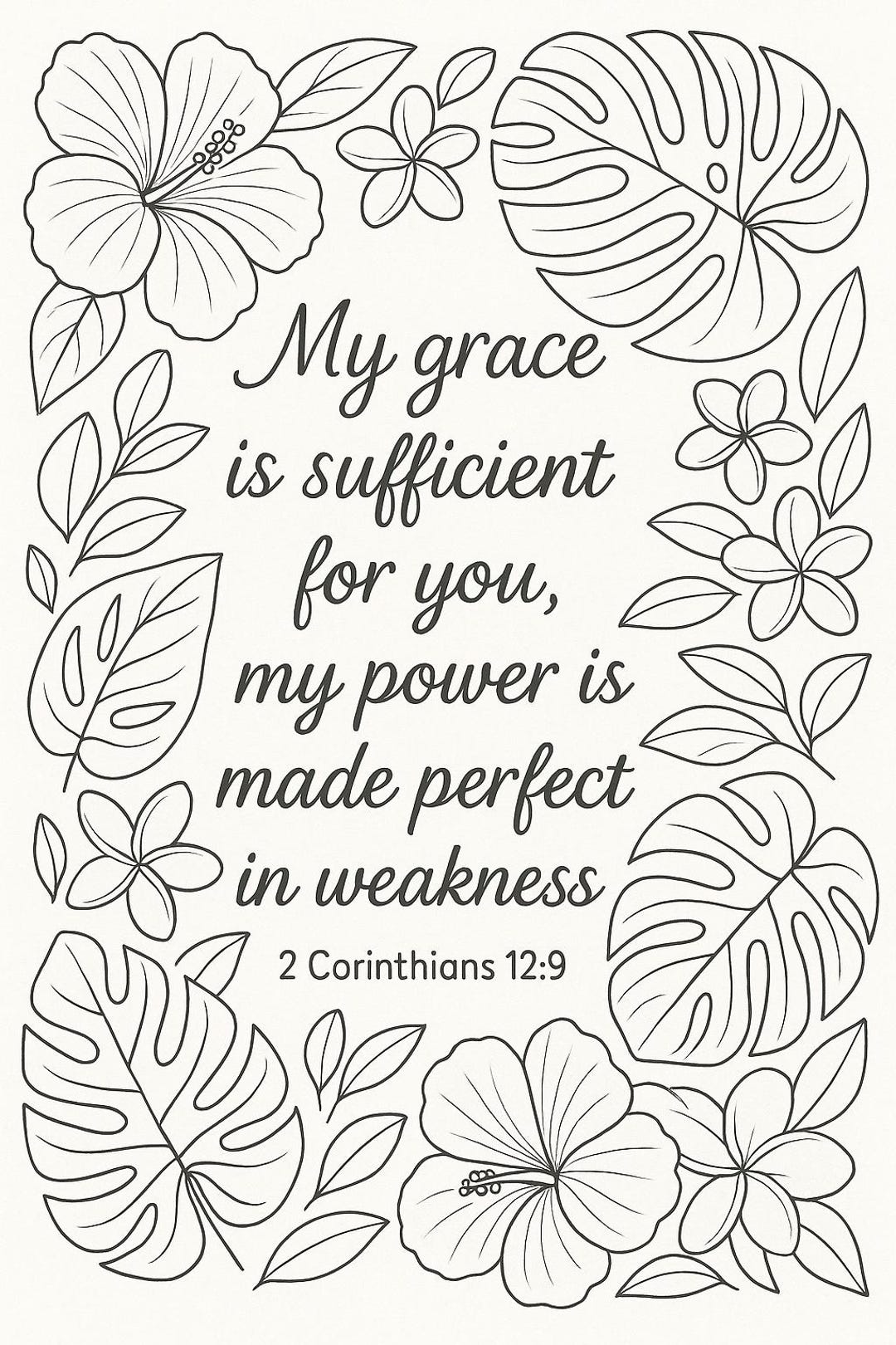 Christian Coloring Page – 2 Corinthians 12:9 Printable | Tropical Bible ...