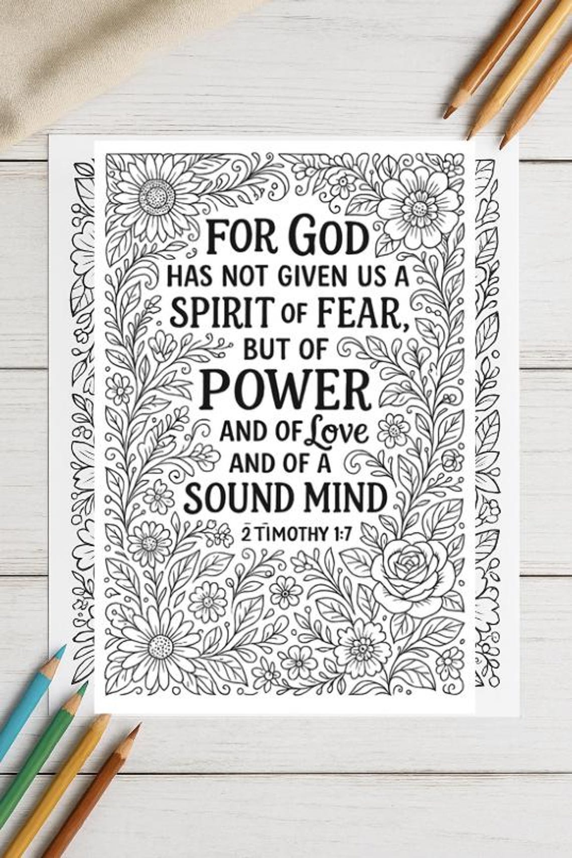 2 Timothy 1:7 Bible Verse Coloring Page - Christian Scripture Printable ...