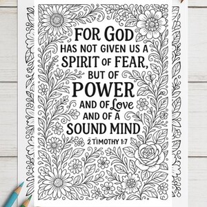 2 Timothy 1:7 Bible Verse Coloring Page - Christian Scripture Printable ...
