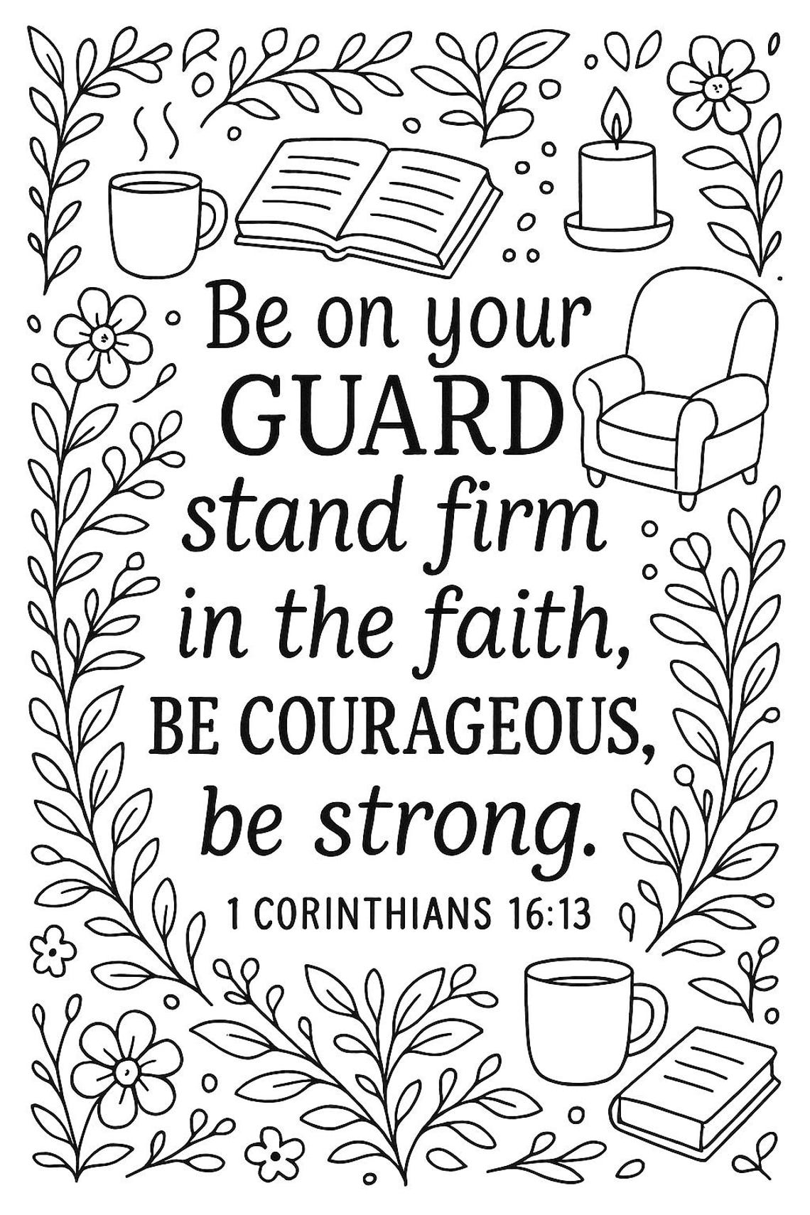 1 Corinthians 16:13 Bible Verse Coloring Pages + Devotional Study Guide ...
