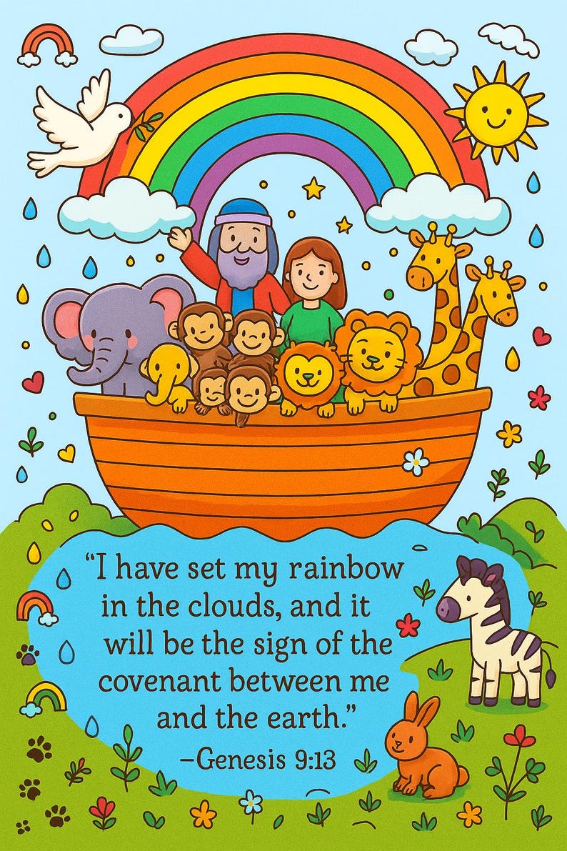 Noah’s Ark & Rainbow Bible Coloring Page + Activity Pack | Christian ...