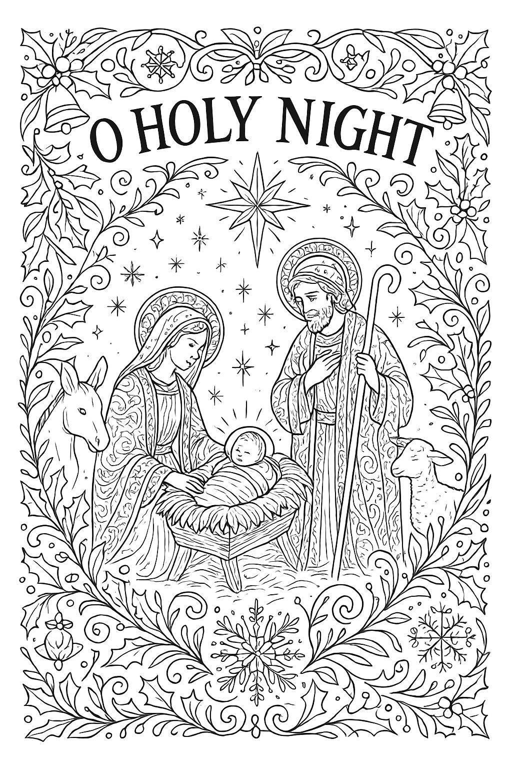 O Holy Night Nativity Coloring Page • Christian Christmas Adult ...