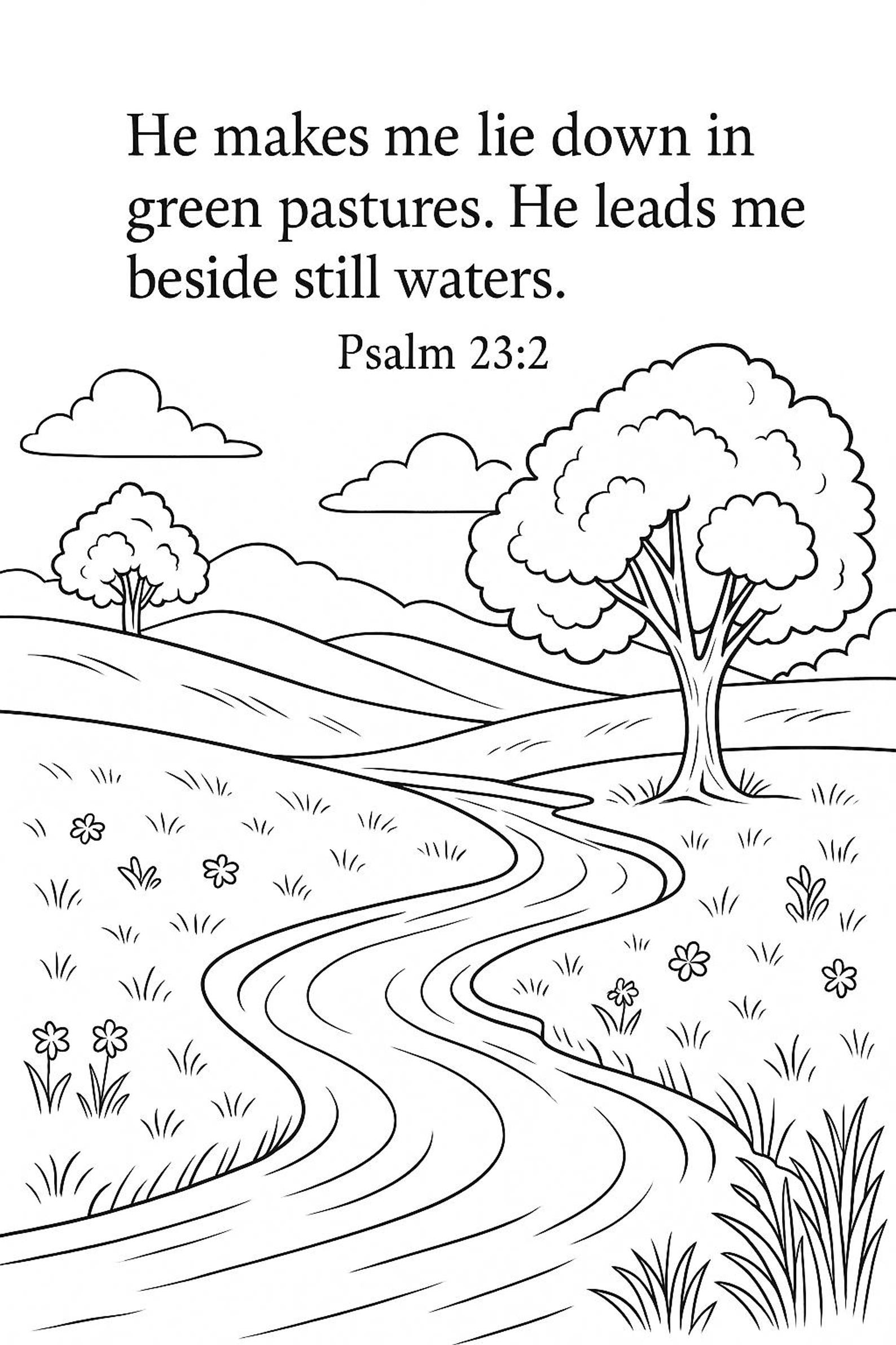 Psalm 23:2 Adult Coloring Page | Christian Bible Verse Printable ...