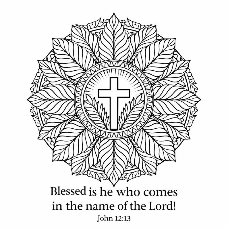 Palm Sunday Coloring Page | Easter Coloring Page | Palm Branch Mandala ...