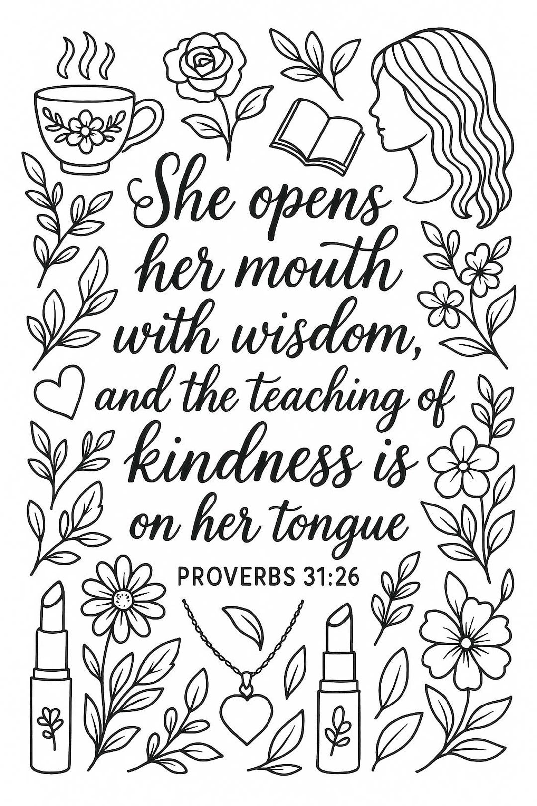 Proverbs 31:26 Coloring Page & Study Guide | Christian Printable ...