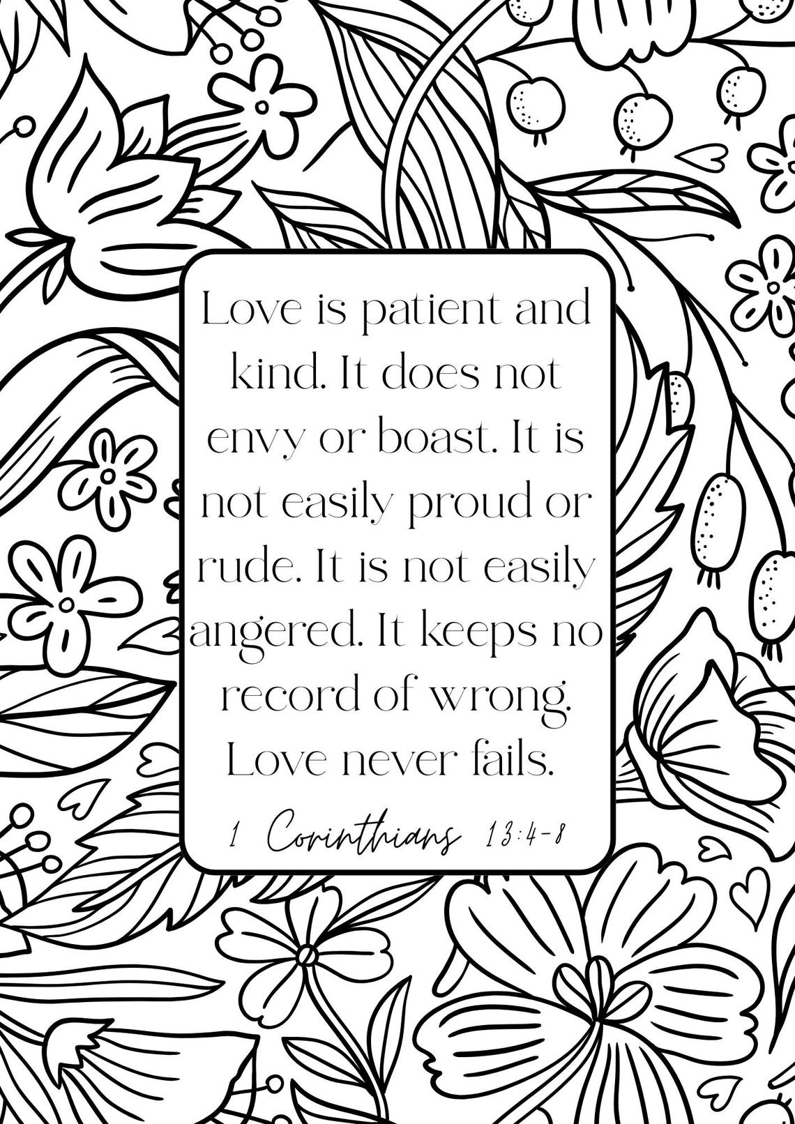 1 Corinthians 13:4-8 Bible Verse Coloring Page + Study Guide ...