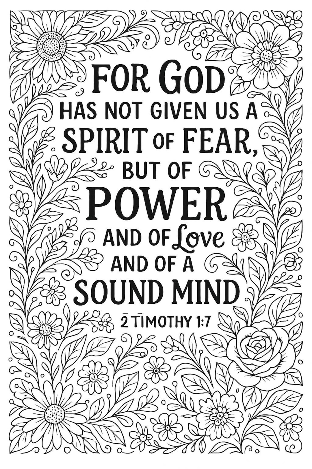2 Timothy 1:7 Bible Verse Coloring Page - Christian Scripture Printable ...