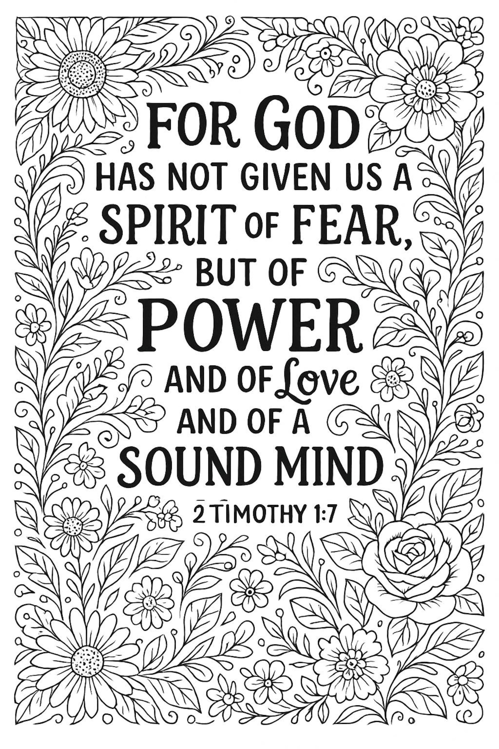 2 Timothy 1:7 Bible Verse Coloring Page - Christian Scripture Printable ...