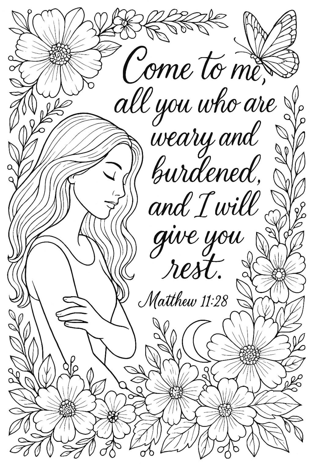 Matthew 11:28 Bible Verse Coloring Page – Christian Adult Coloring ...