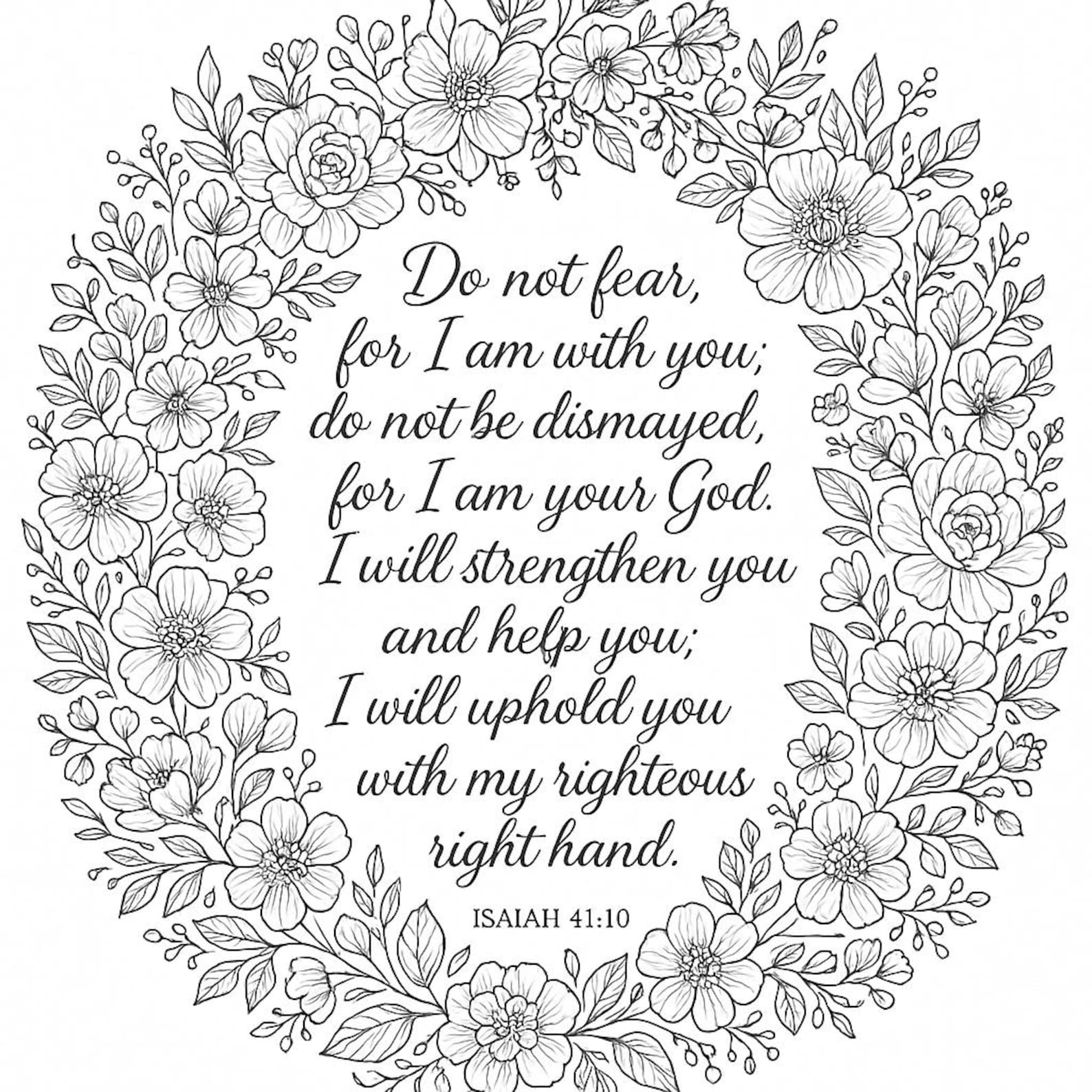 Isaiah 41:10 Bible Verse Coloring Page – Floral Wreath Scripture Art ...
