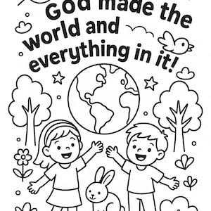 Genesis 1:1 Kids Coloring Page & Faith-based Bible Activity Pack ...