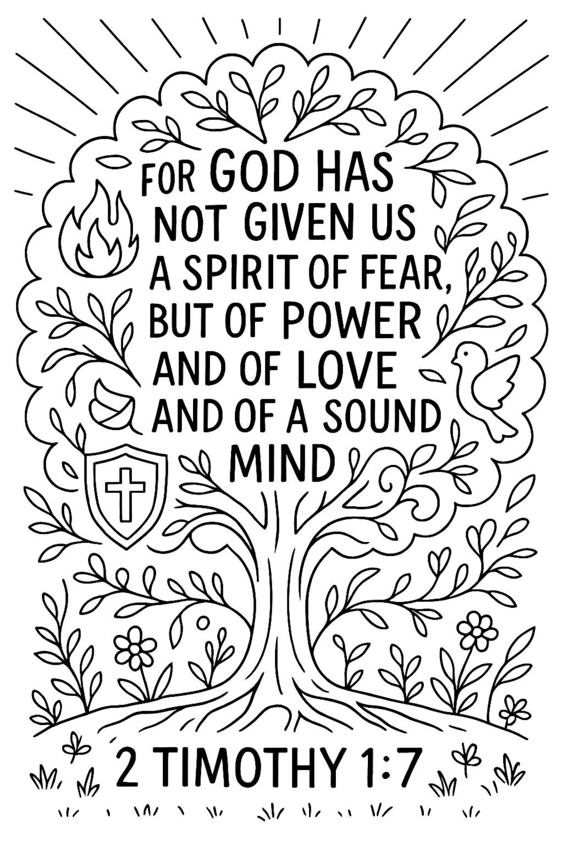 2 Timothy 1:7 Bible Verse Coloring Page – Faith, Power & Love ...