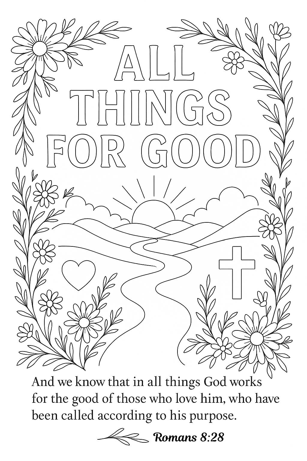 Romans 8:28 Bible Verse Coloring Page | Christian Scripture Printable ...