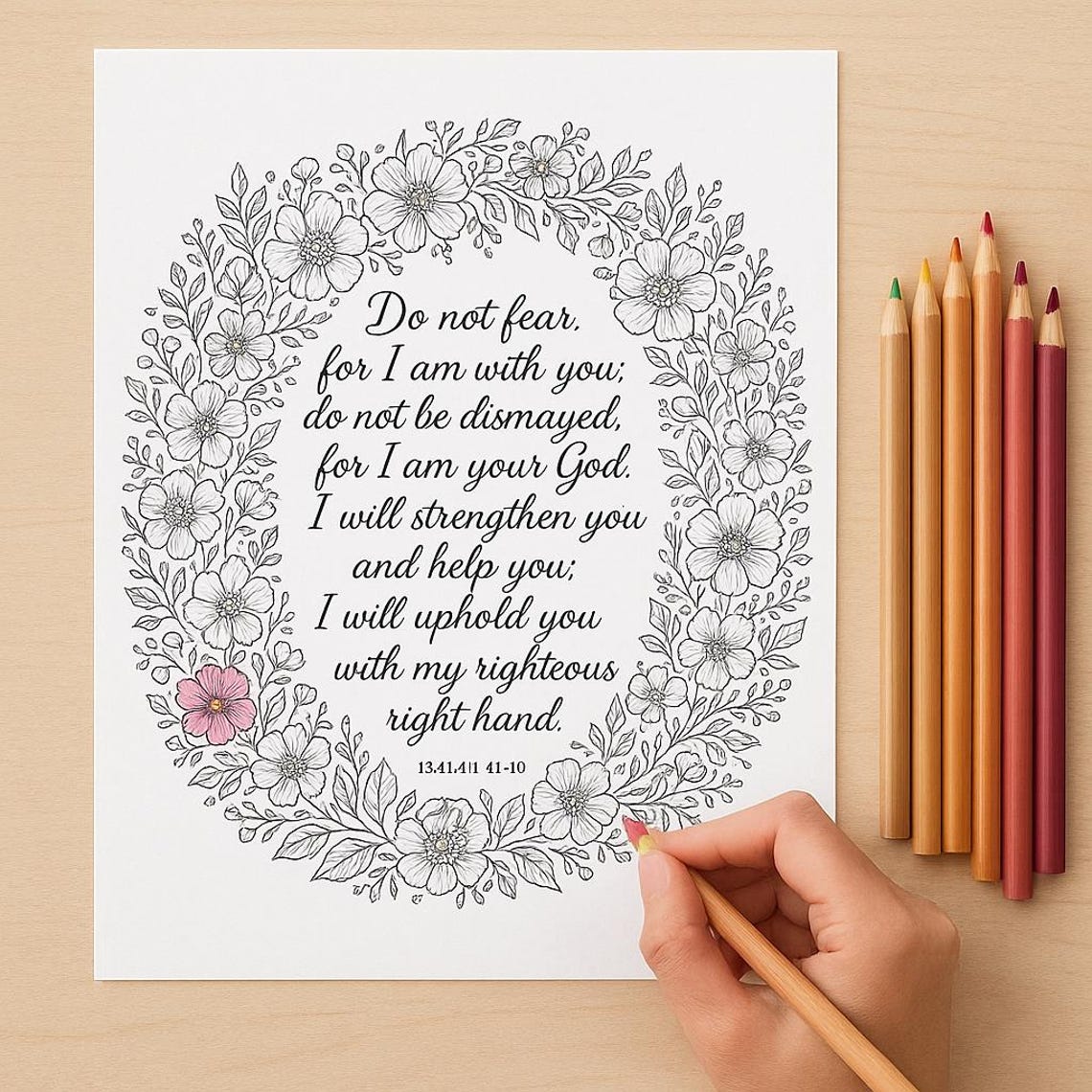 Isaiah 41:10 Bible Verse Coloring Page – Floral Wreath Scripture Art ...