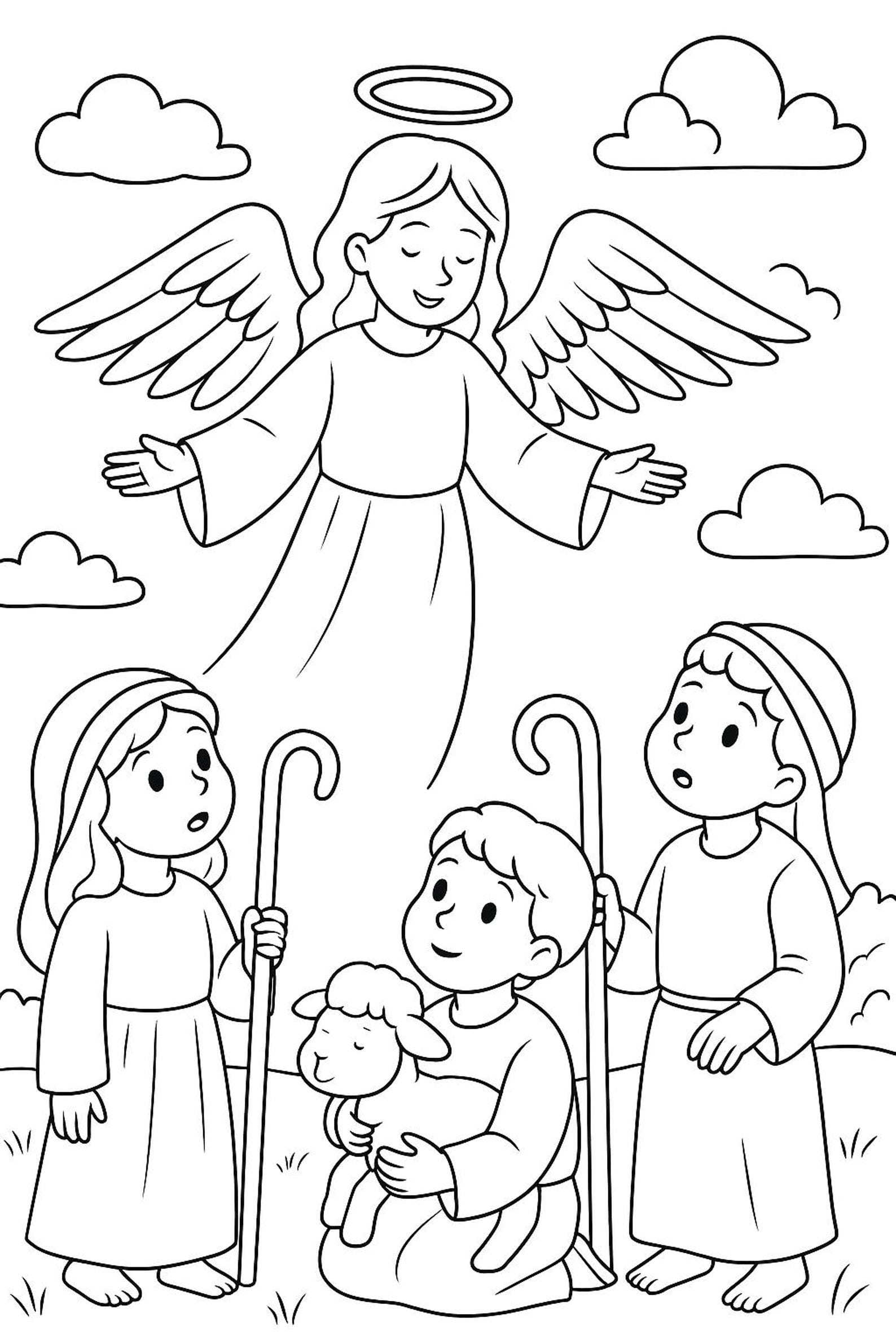 Angel Appearing to Shepherd Kids Coloring Page • Nativity Story ...