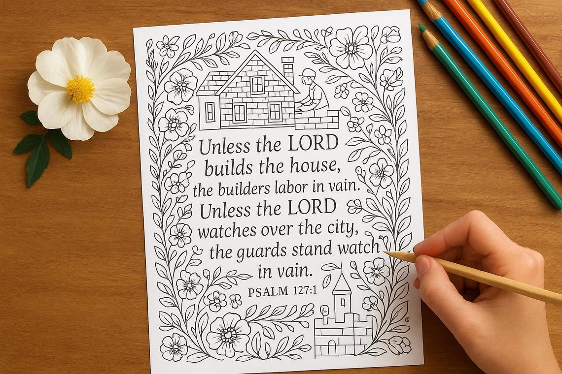 Psalm 127:1 Scripture Coloring Page | Christian Home Bible Study ...