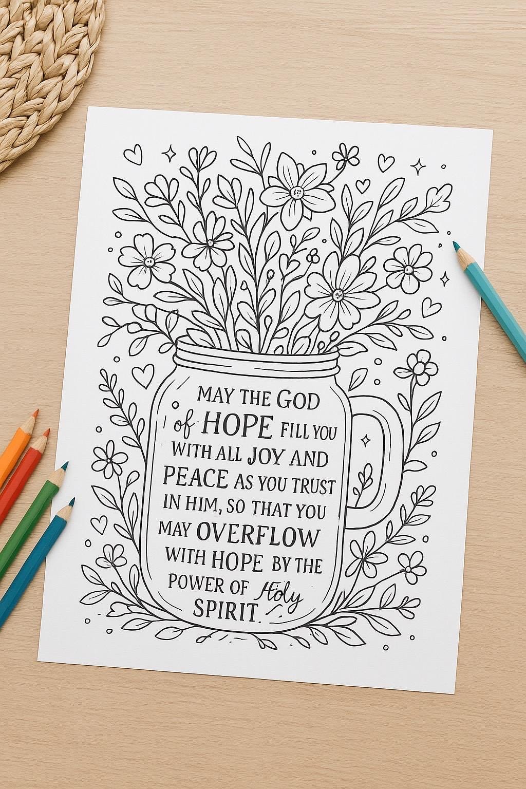 Romans 15:13 Bible Verse Coloring Page + Study Guide | Christian ...