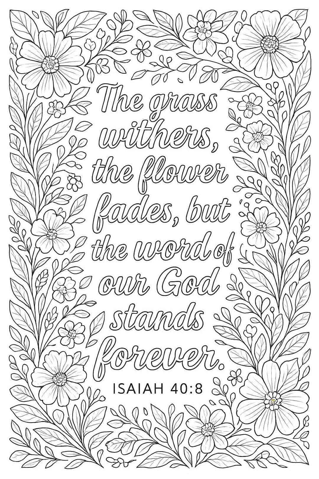 Isaiah 40:8 Coloring Pages and Study Guide Bundle – Floral Bible Verse ...