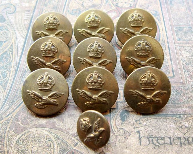 Vintage WWII RAF Brass Buttons Set of 10 Eagle & Crown World War 2 ...