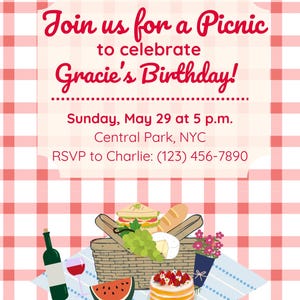 Picnic Party Invitation Template | Digital Picnic Invite | Editable ...