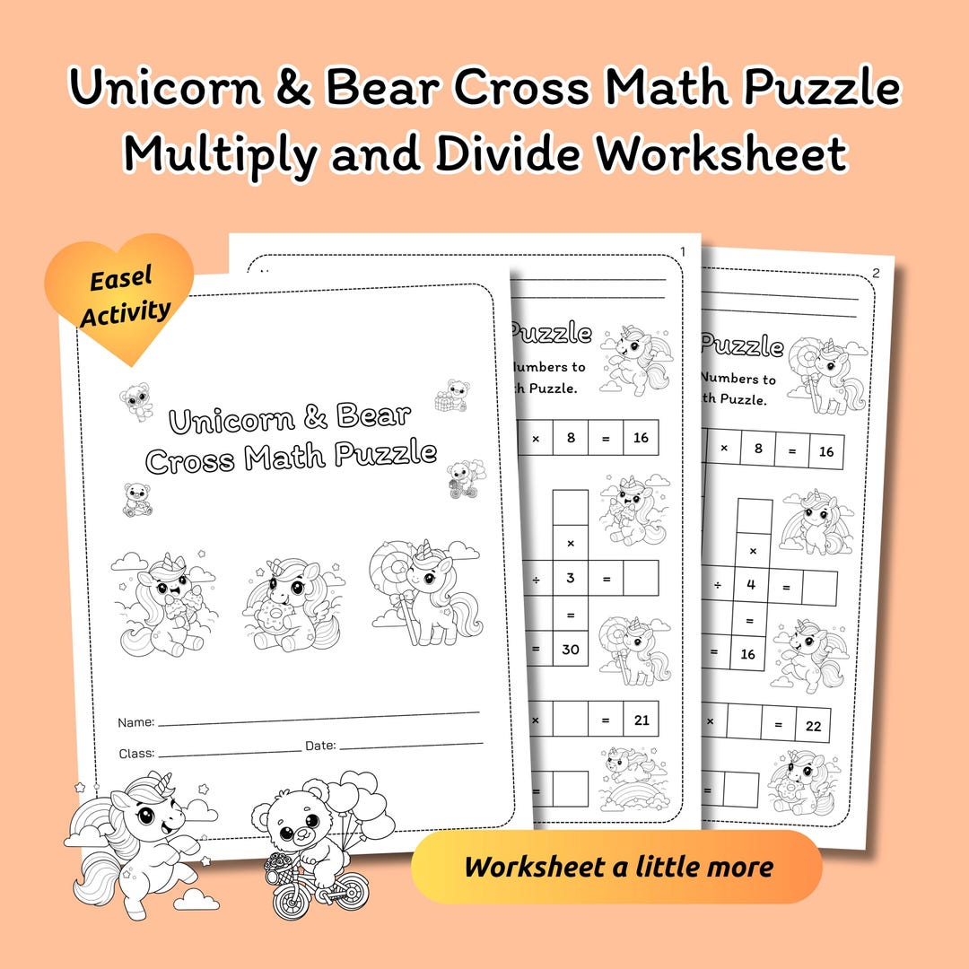 Unicorn & Bear Cross Math Puzzle L Multiplication and Division L Times ...