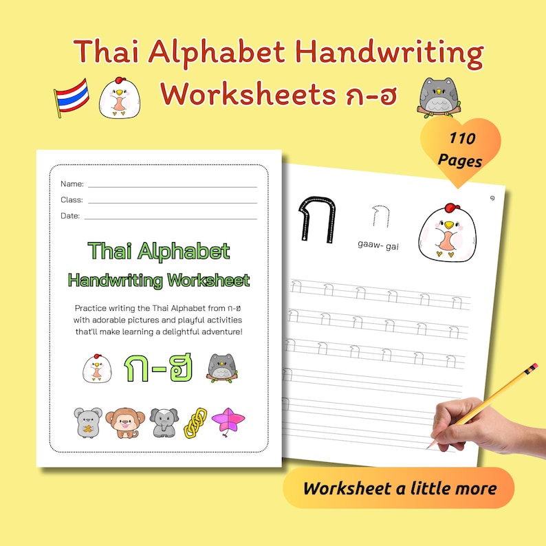 Thai Alphabet Handwriting Practice for Foreign Learners | 110 Pages ...