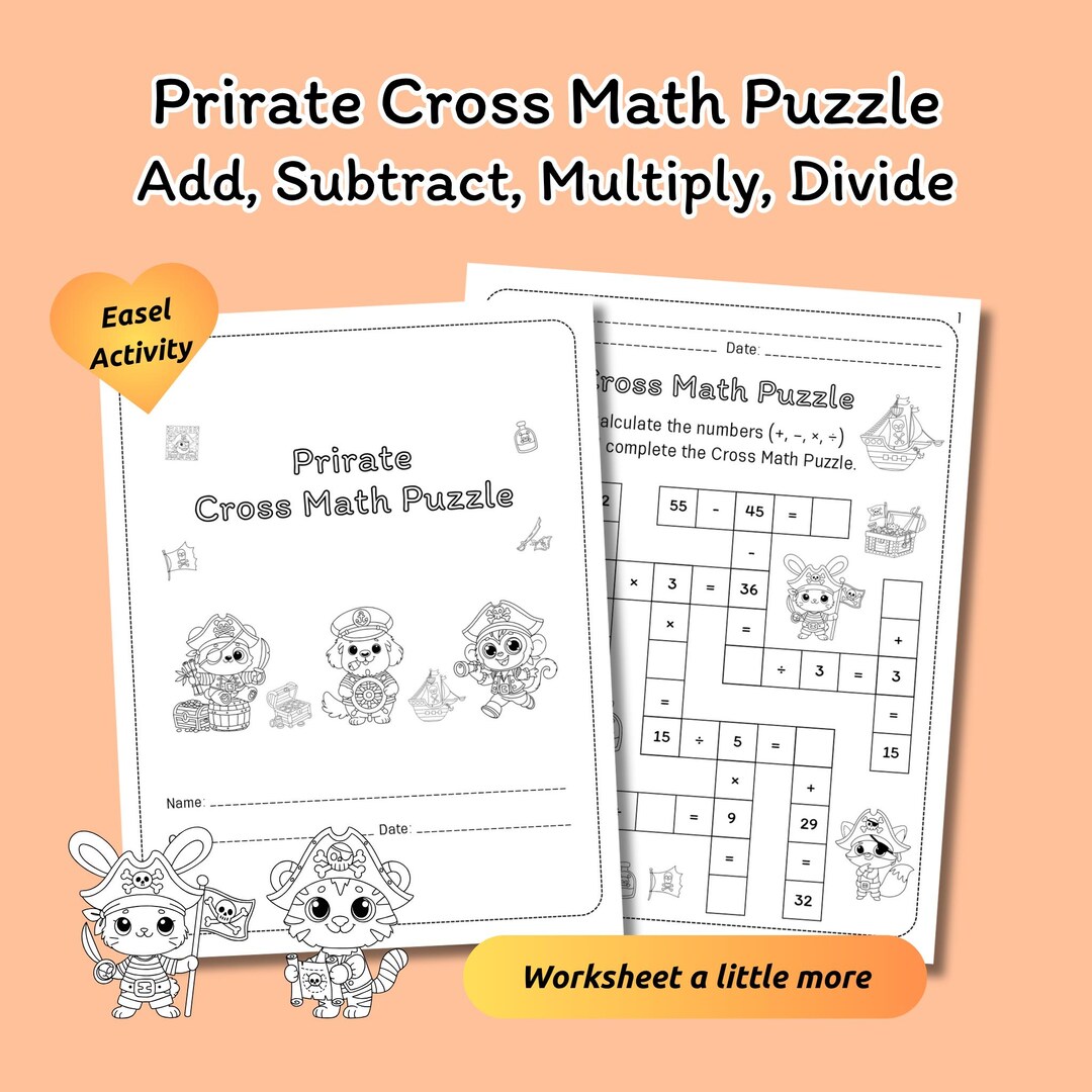 Pirate Math Puzzles: Add, Subtract, Multiply, Divide (PDF Worksheets ...