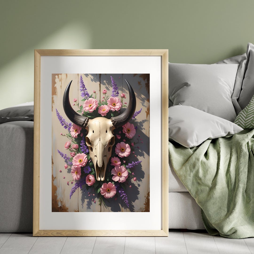 Wild Bloom – Cow Skull Floral Wall Art | Boho Western Printable Decor ...