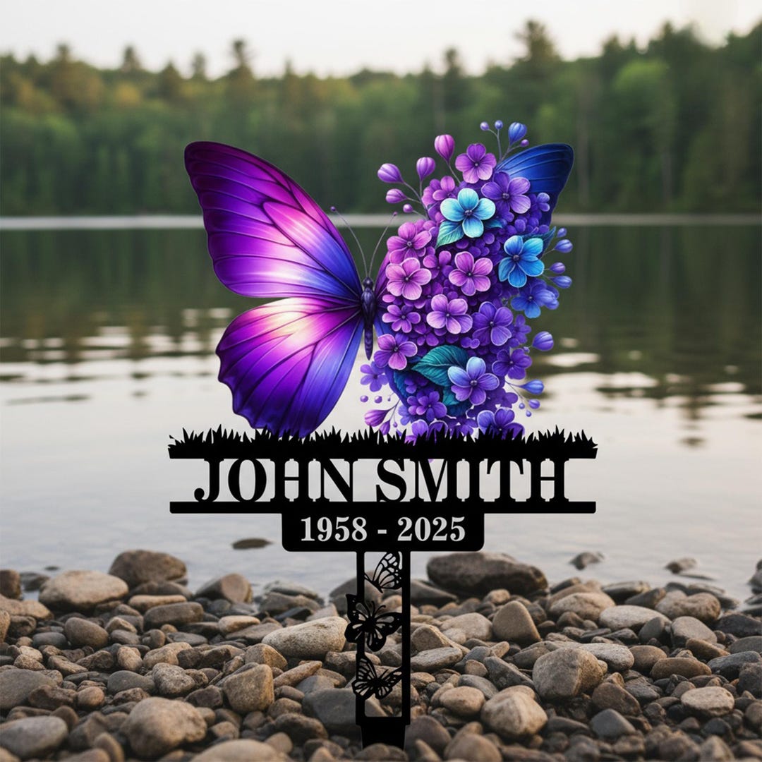Personalized Floral Butterfly Memorial Metal Stake, Floral Butterfly ...