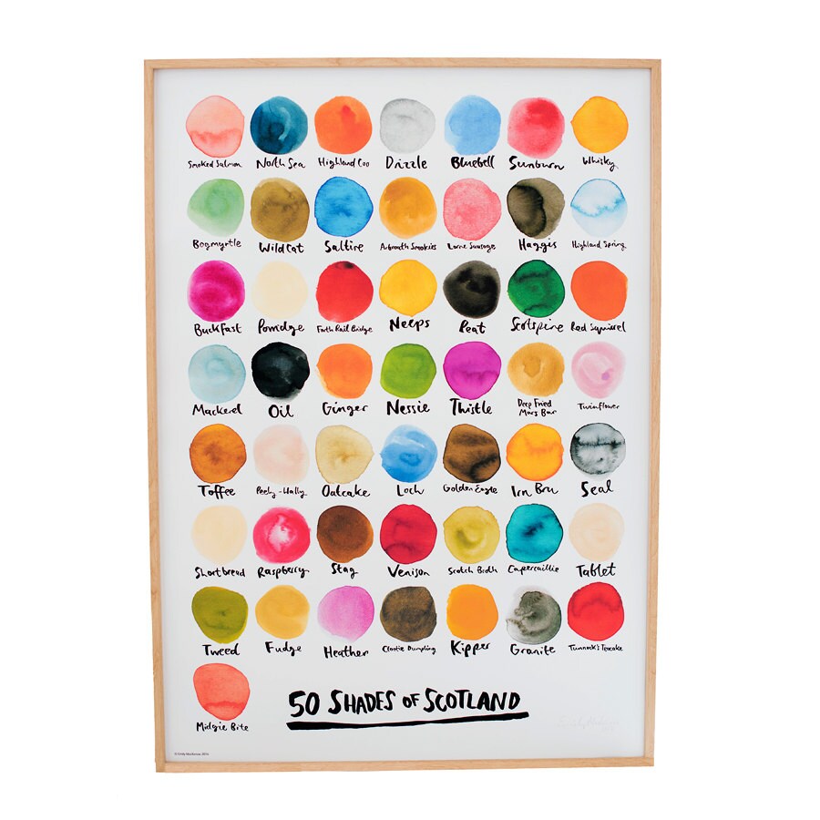 50 Shades of Scotland quirky Scottish colour chart poster. | Etsy