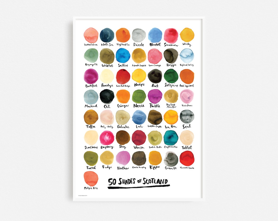 50 Shades of Scotland, Quirky Scottish Colour Chart Poster. Fun Memento ...