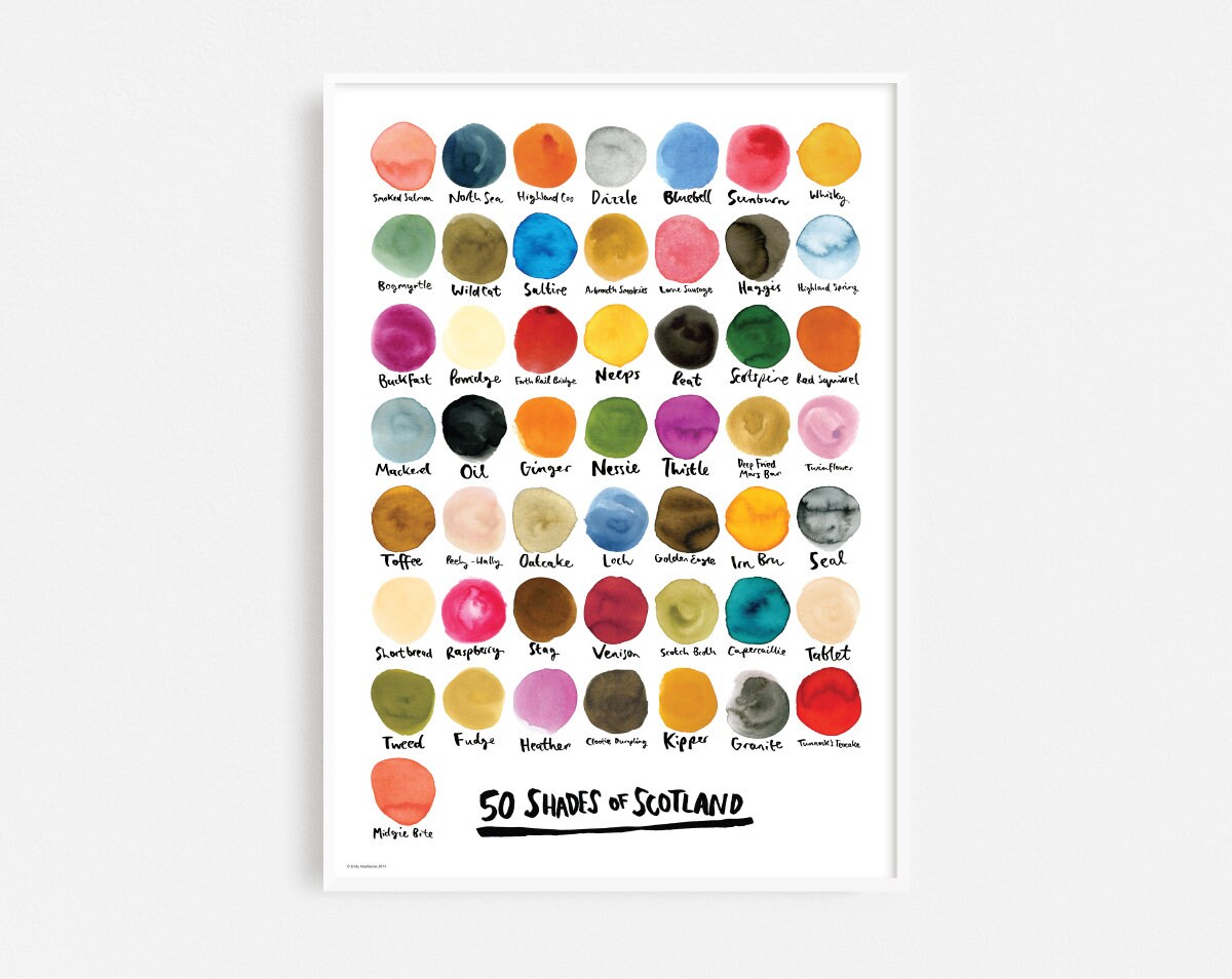 50 Shades of Scotland, Quirky Scottish Colour Chart Poster. Fun Memento ...