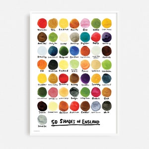 50 Shades of England, Quirky English Colour Chart Poster. Fun Memento ...