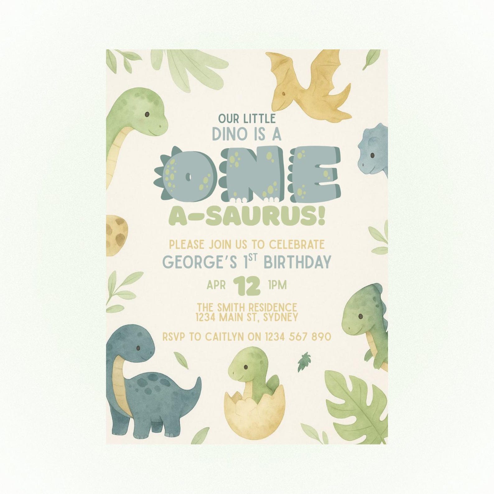 One-saurus Birthday Invitation | Dinosaur First Birthday Invite ...