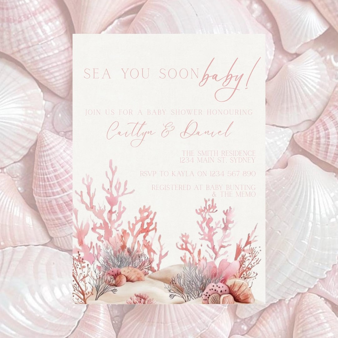 Pink Sea You Soon Baby Shower Invitation | Coastal Baby Shower Invite ...