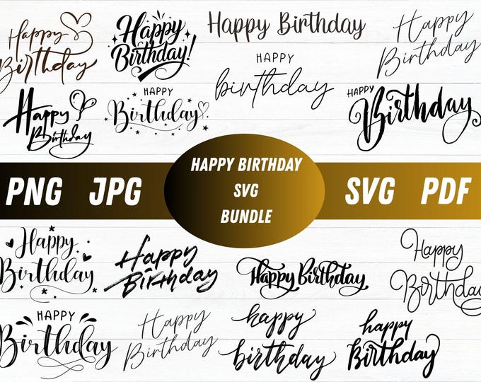20 Happy Birthday Designs Svg, Birthday Lettering Phrases Png, Happy ...