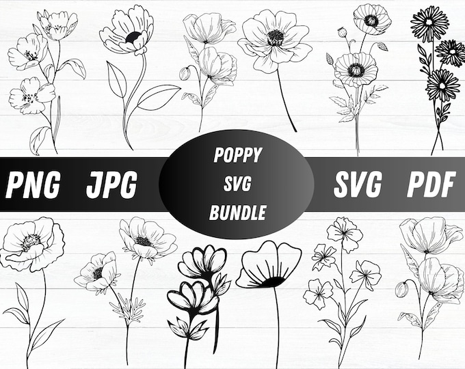 Poppy Svg, Poppy Clipart, Poppies Svg, Poppy Flower Svg, Floral Bundle ...