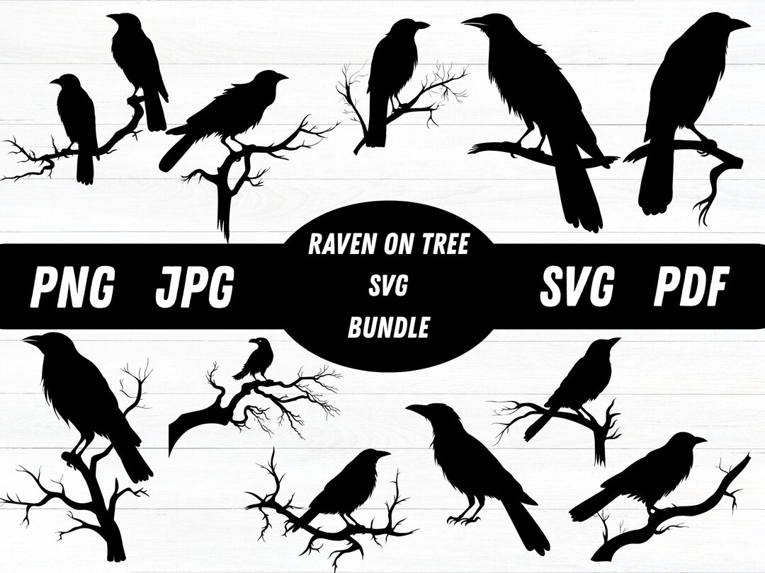 Raven on Tree Branch SVG, Crow Svg, Raven Svg, Crow Silhouettes, Crow ...