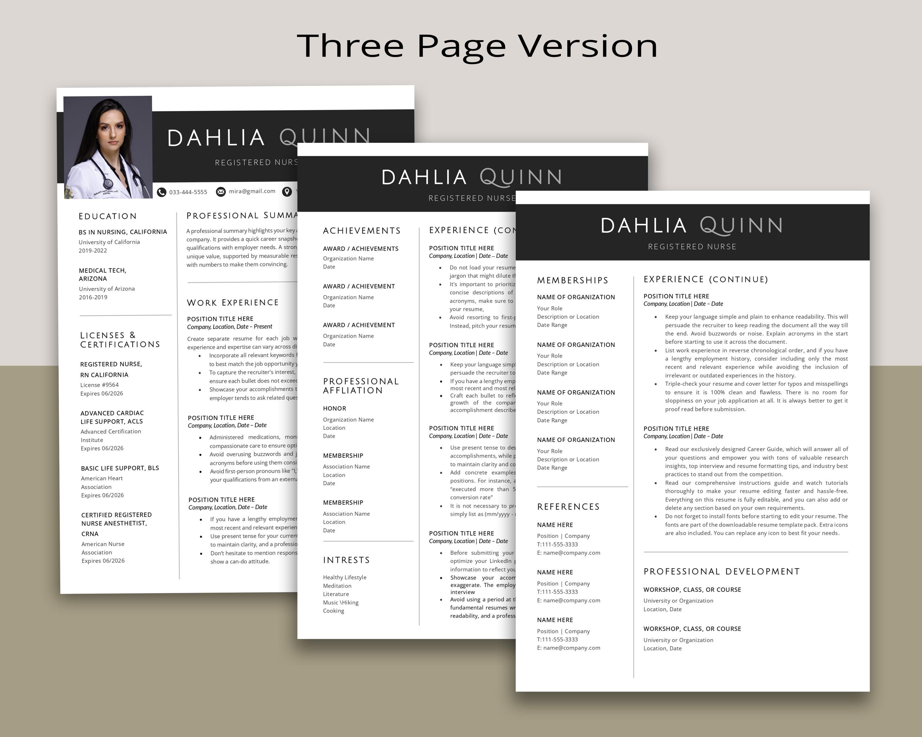 RN Resume Template Nurse, Nurse Resume Template Word, Pages, CNA Resume ...