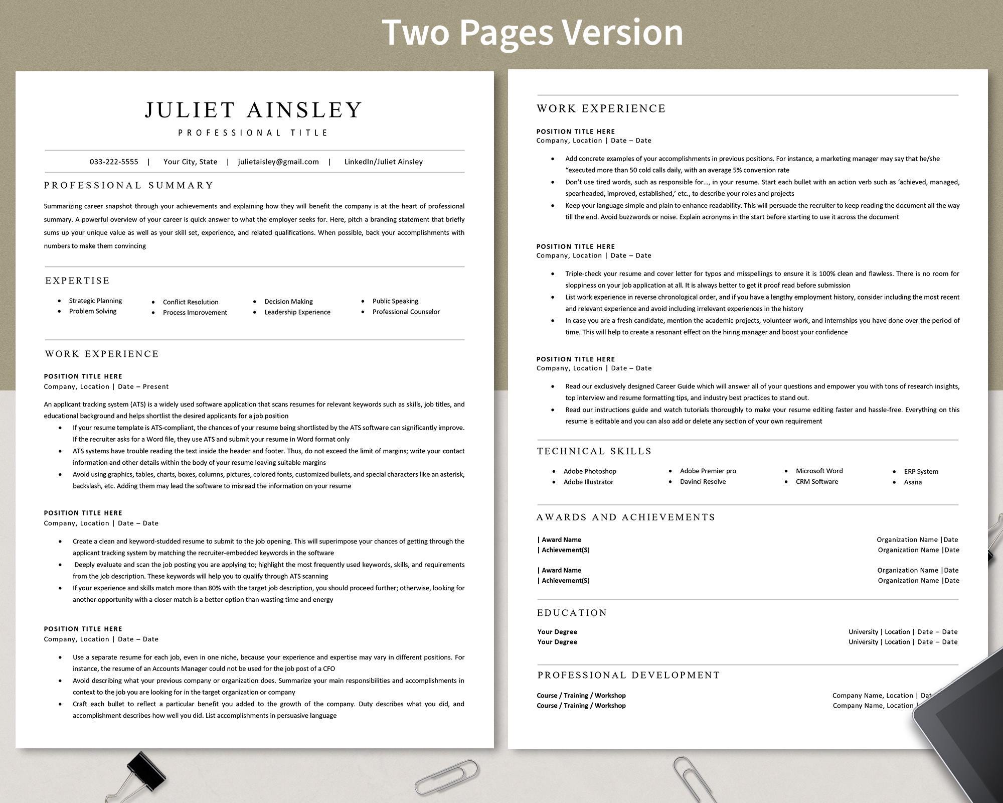 Resume Template ATS Friendly Cv Template, Standard ATS Approved Resume ...