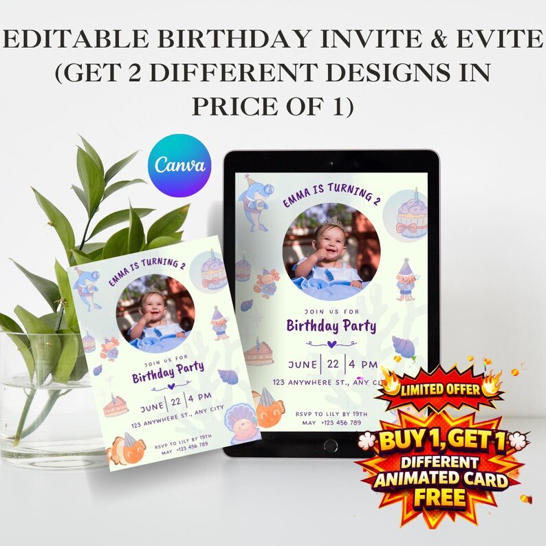 Birthday Invitation | Editable Canva Template (digital Download) - Etsy