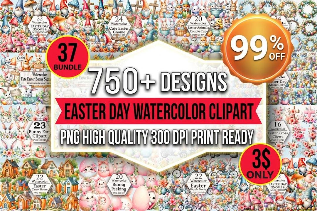 Easter Bunny Clipart, Watercolor Bundle, Eggs, Spring Watercolor ...