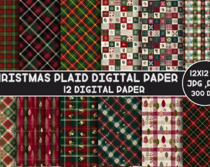 Tartan Plaid Digital Paper, Seamless Christmas Plaid Patterns, Red ...