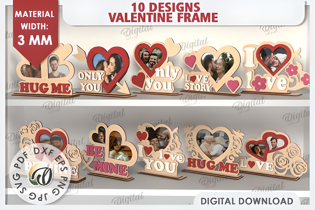Valentine’s Photo Frames Laser Cut Bundle | 10 Designs Frame SVG Files ...