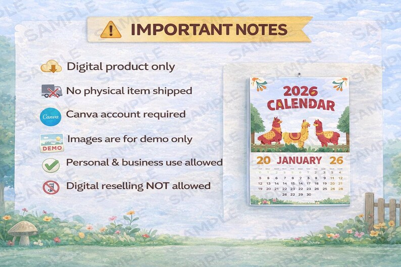 2026 Llama Desk Calendar | Canva Editable, Nature-inspired (instant ...