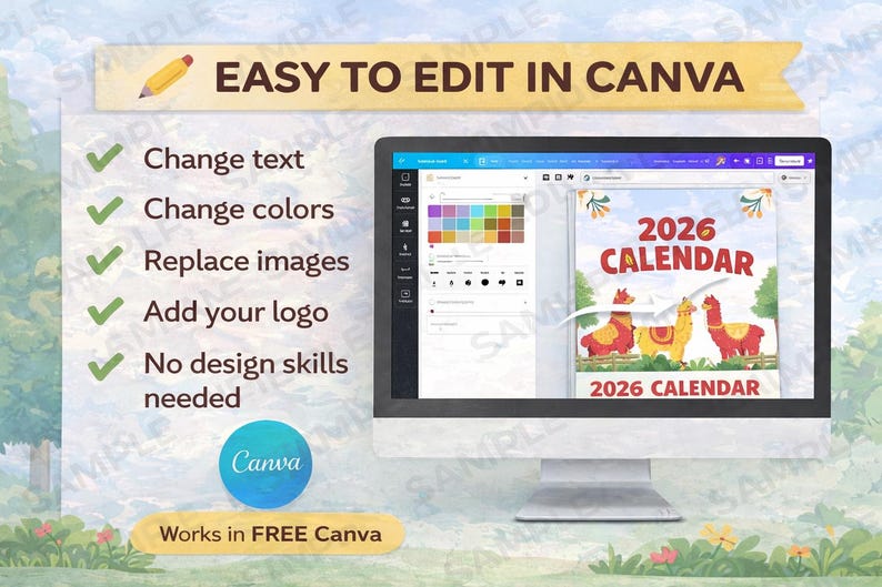 2026 Llama Desk Calendar | Canva Editable, Nature-inspired (instant ...