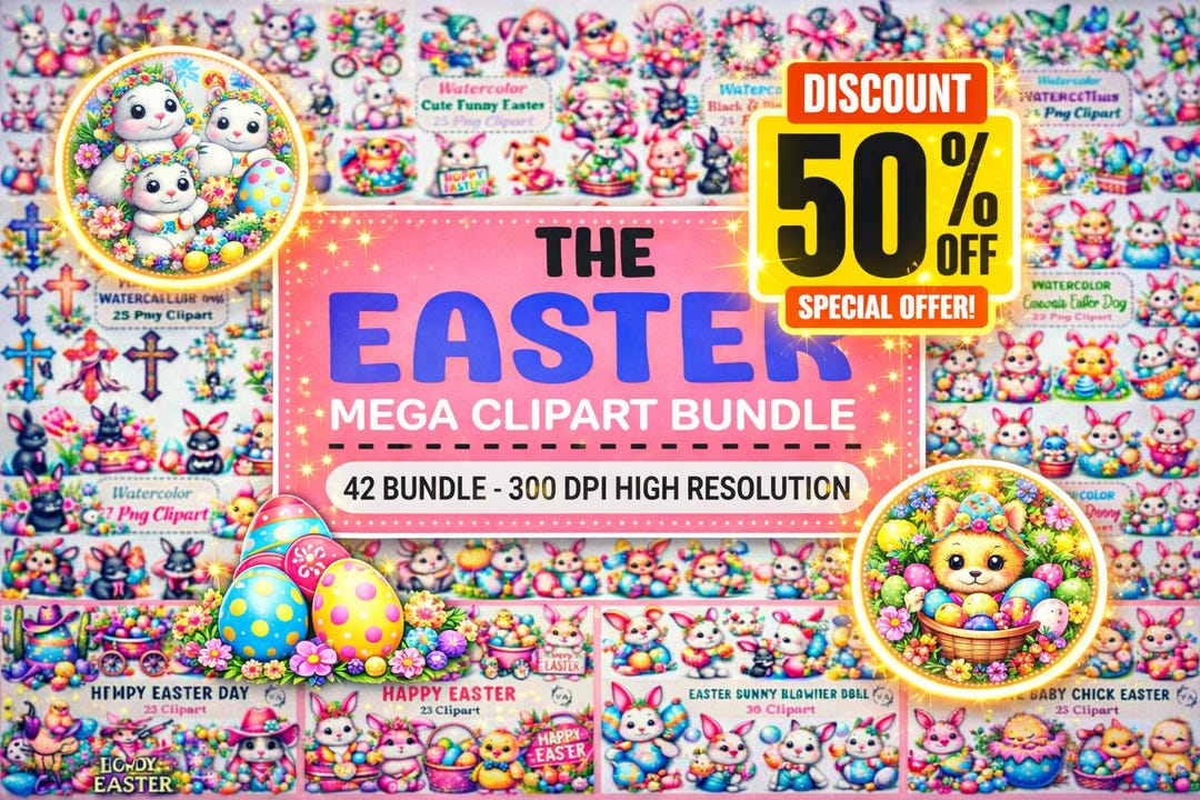 Easter Mega Clipart Bundle, Watercolor Bunny Set, Pastel Easter ...