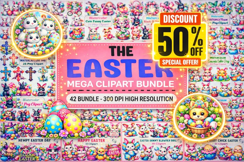 Easter Mega Clipart Bundle, Watercolor Bunny Set, Pastel Easter ...