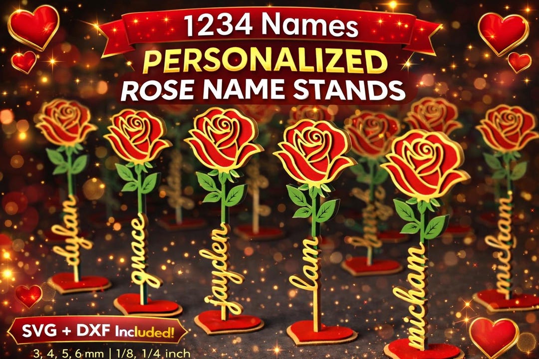 Two Layered Valentines Flower With Name SVG Bundle | Laser Cut ...